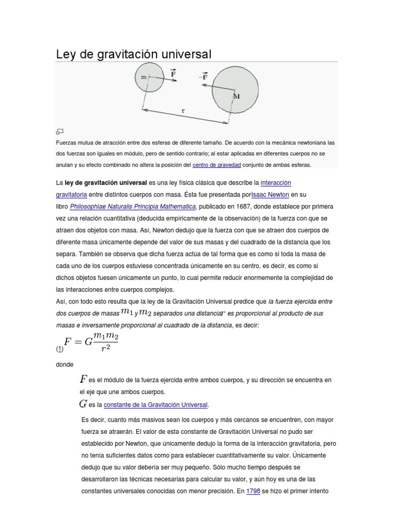 Ley de Gravitación Universal | PDF | Ley de Newton de la gravitación ...