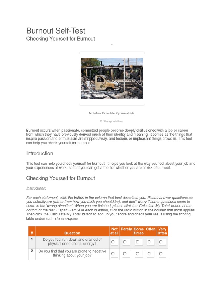 Burnout Self-Test: Checking Yourself For Burnout | PDF | Occupational ...