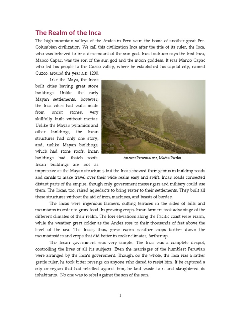 The Realm of The Inca: Ancient Peruvian Site, Machu Picchu | Download ...