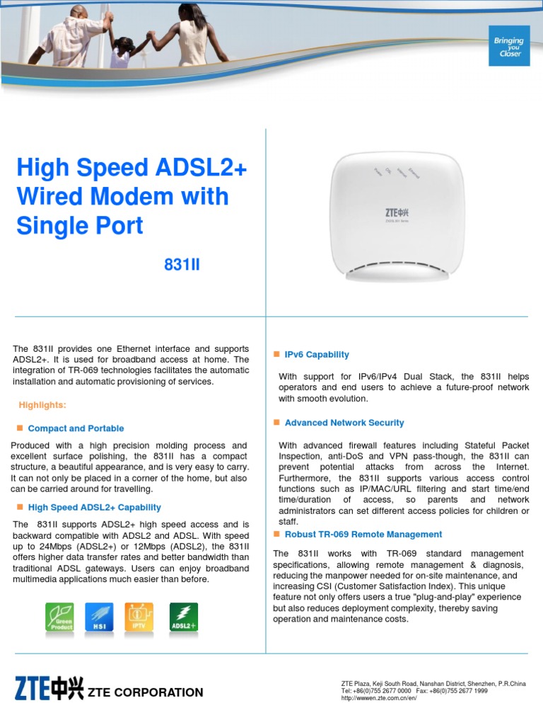 High Speed ADSL2+ Wired Modem With Single Port: Zte Corporation | PDF ...