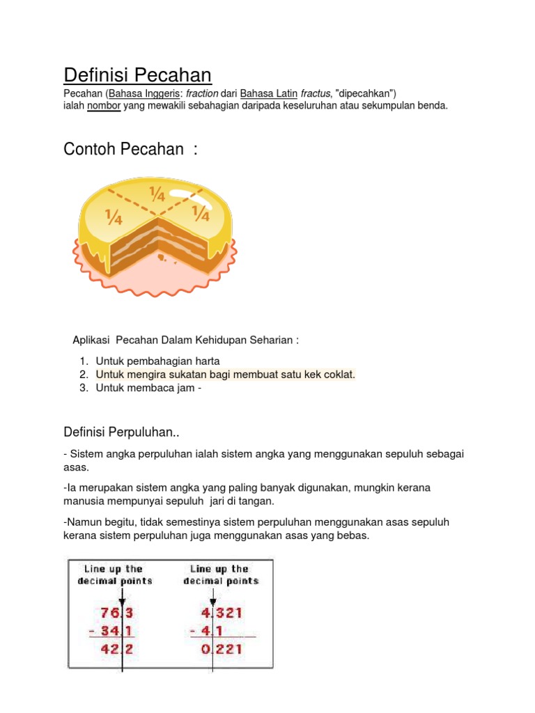 Definisi Pecahan, Perpuluhan Dan Peratus | PDF