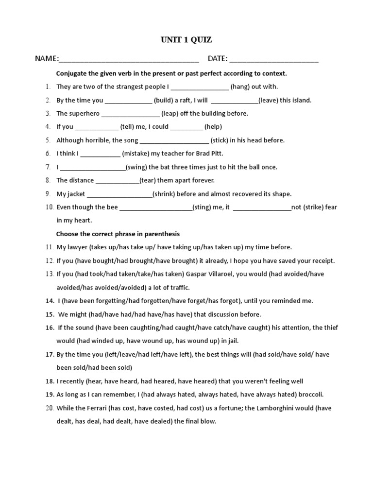 Unit 1 Quiz Esl 6 | PDF
