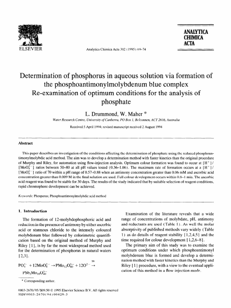 1995 Drummond Maher Determination of Phosphorus | PDF | Ph | Phosphorus