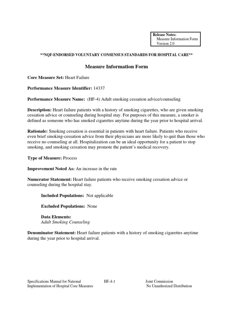 Measure Information Form: Release Notes | PDF | Smoking Cessation ...