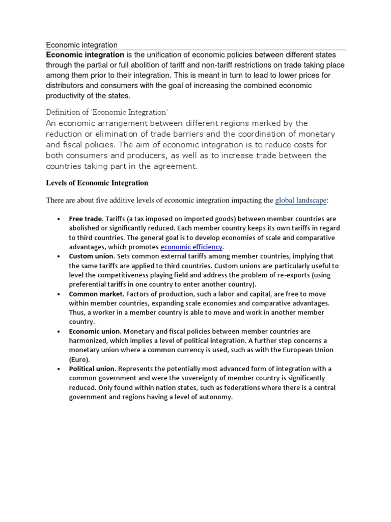 Definition of 'Economic Integration' | PDF | Economic Integration ...