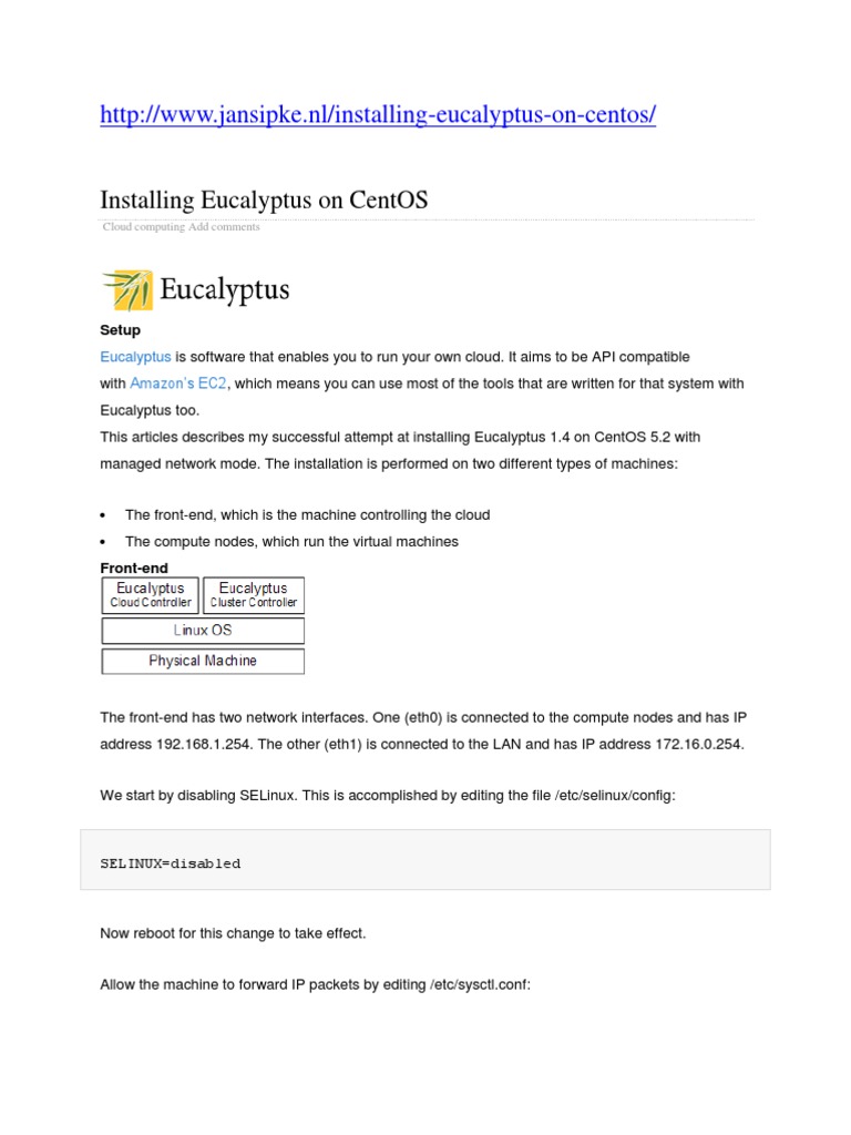 Installing Eucalyptus On Centos: Setup | PDF | Ip Address | Computer Network