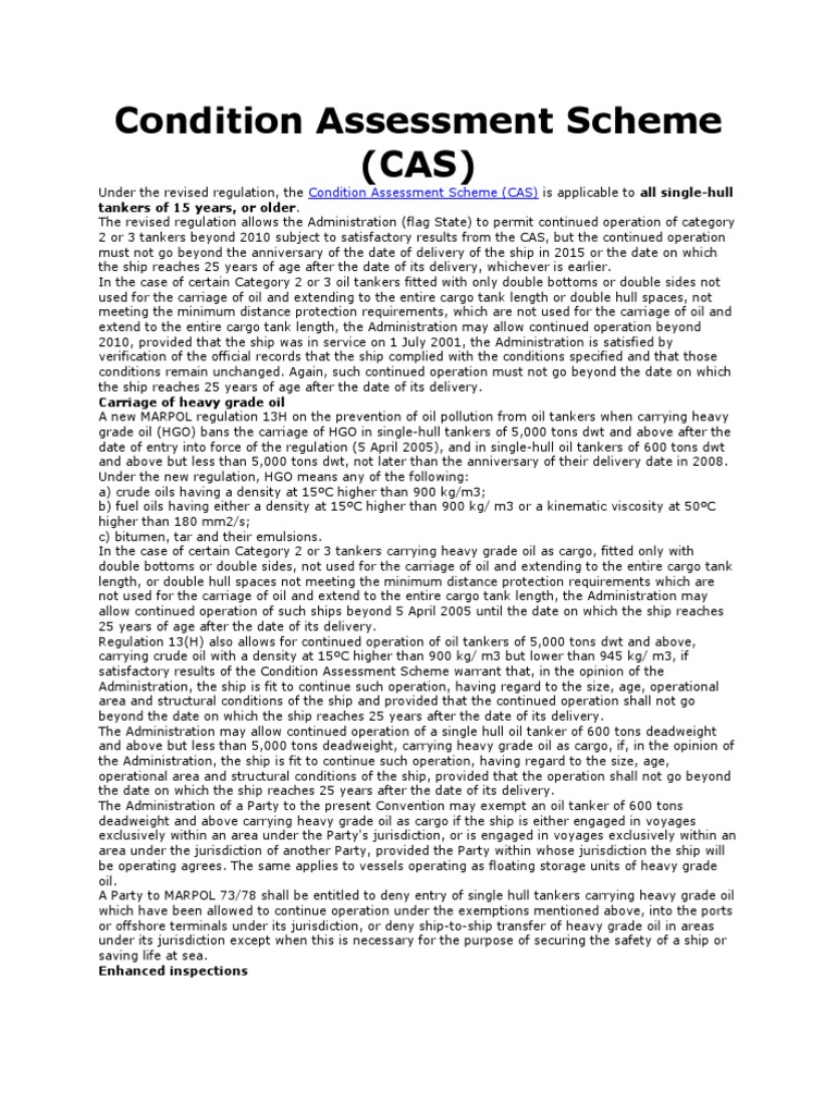 Condition Assessment Scheme (CAS) : Tankers of 15 Years, or Older | PDF ...