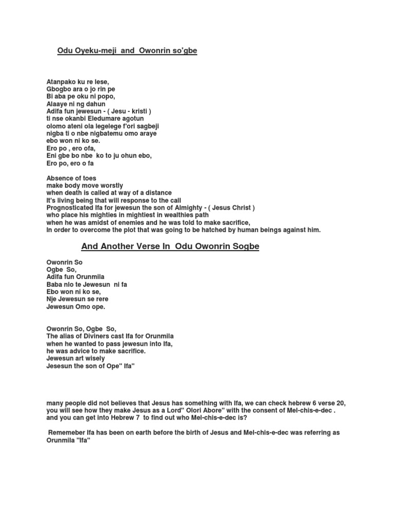 Odu Oyeku-Meji and Owonrin So'gbe | PDF