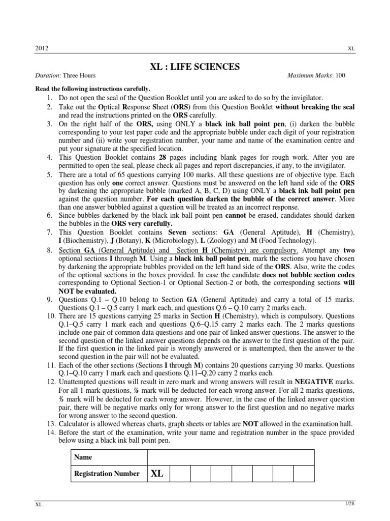 GATE Life Sciences Question Paper 2012 | PDF | Red Blood Cell | Mutation