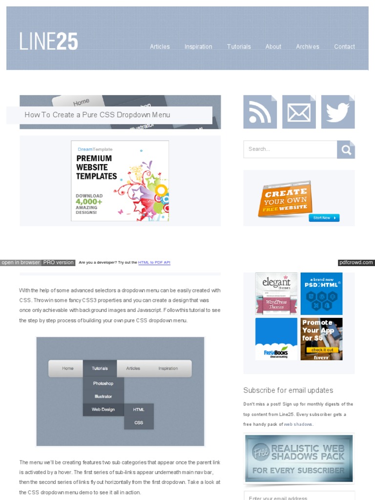 Line25 Com Tutorials How To Create A Pure Css Dropdown Menu Download Free Pdf Cascading