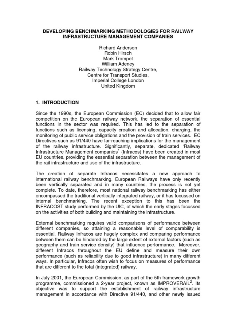 Railway Infrastructure Benchmarking | PDF | Benchmarking | Performance ...