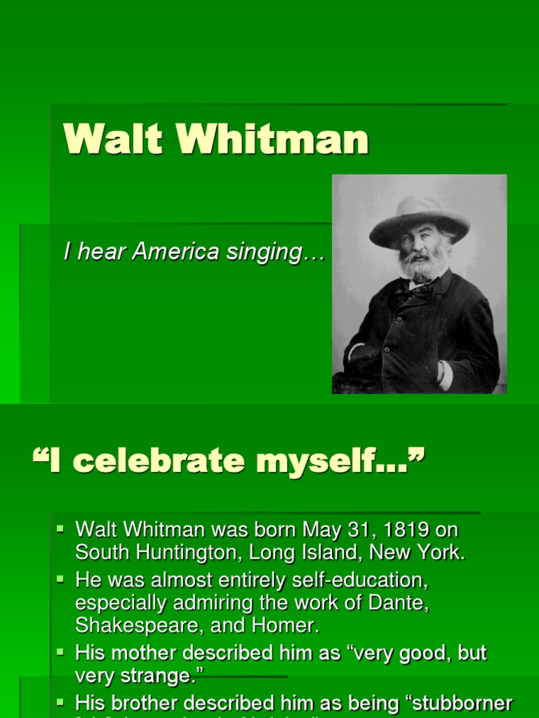Walt Whitman: I Hear America Singing | PDF | Walt Whitman | Leaves Of Grass