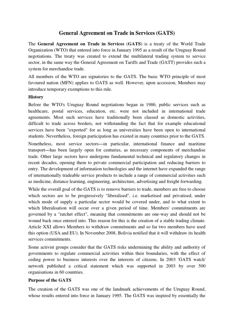 GATS | General Agreement On Trade In Services | World Trade Organization