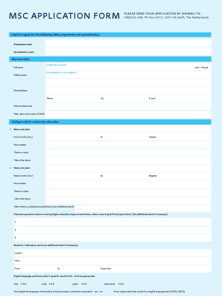 UNESCO-Msc Application Form | PDF | Thesis | International English ...