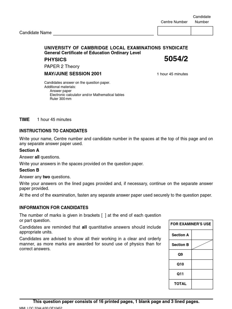Paper 2 May 2001 Physics | PDF | Inductor | Transformer