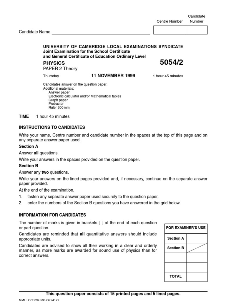 Paper 2 Nov 1999 Physics | PDF | Relay | Atmosphere Of Earth
