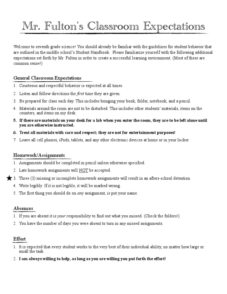 7th Classroom Expectations | PDF | Career & Growth | Wellness