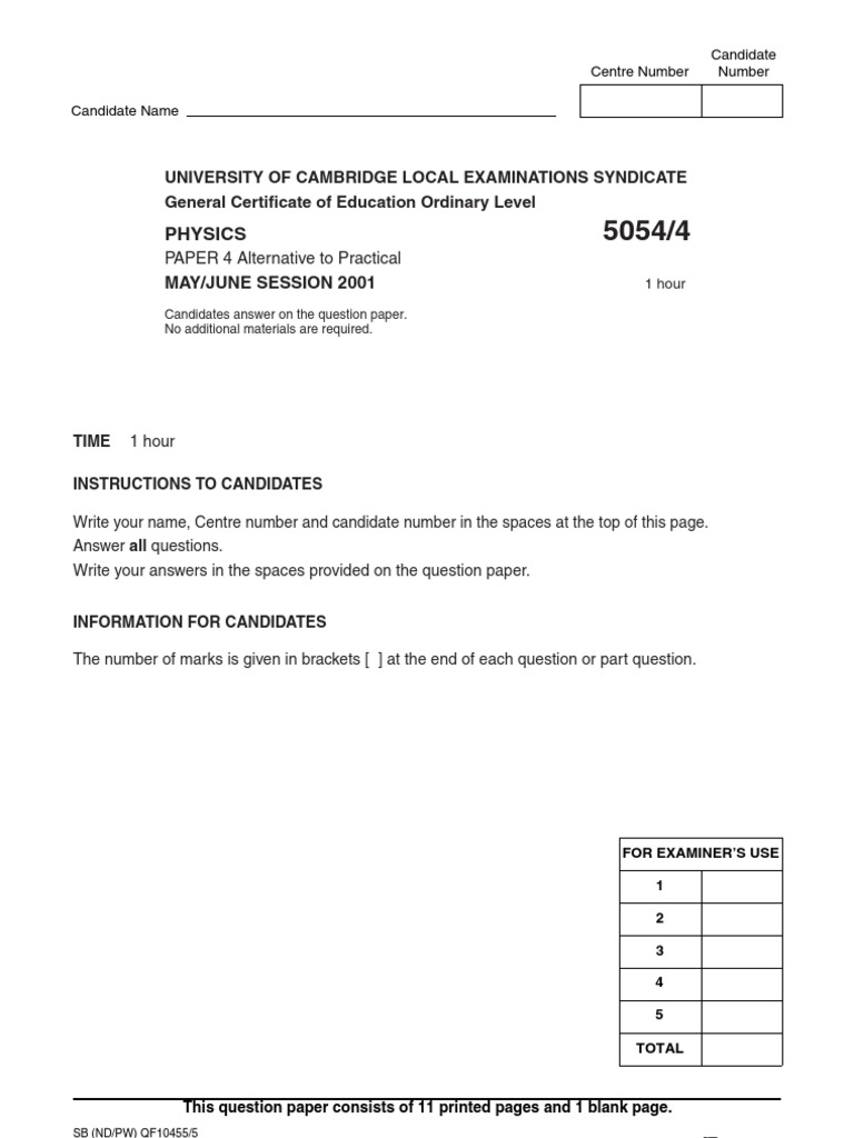Paper 4 May 2001 Physics | PDF | Electrical Resistance And Conductance ...