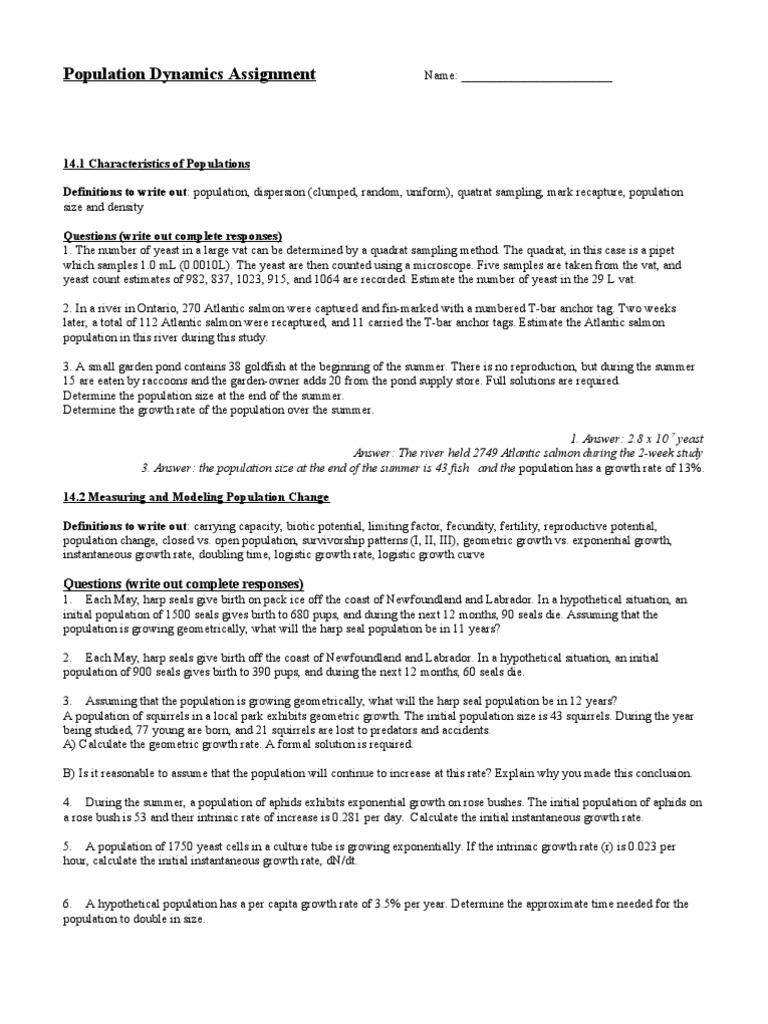 Population Dynamics Practice Problems and Handouts With Ans | PDF ...