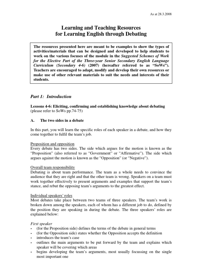 Debating Teaching Resources | PDF | Public Speaking | Argument