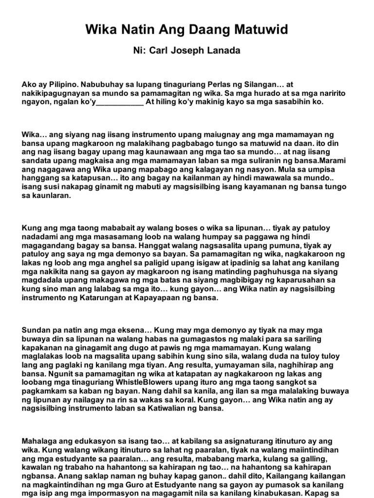 Wika Natin Ang Daang Matuwid | PDF