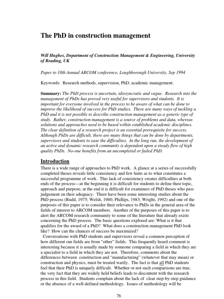 The PHD in Construction Management | PDF | Doctor Of Philosophy | Thesis
