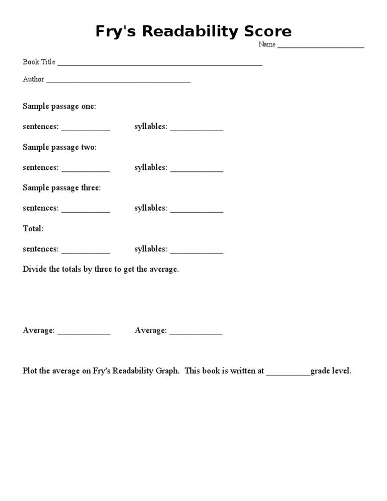 Fry's Readability Score Calculation | PDF
