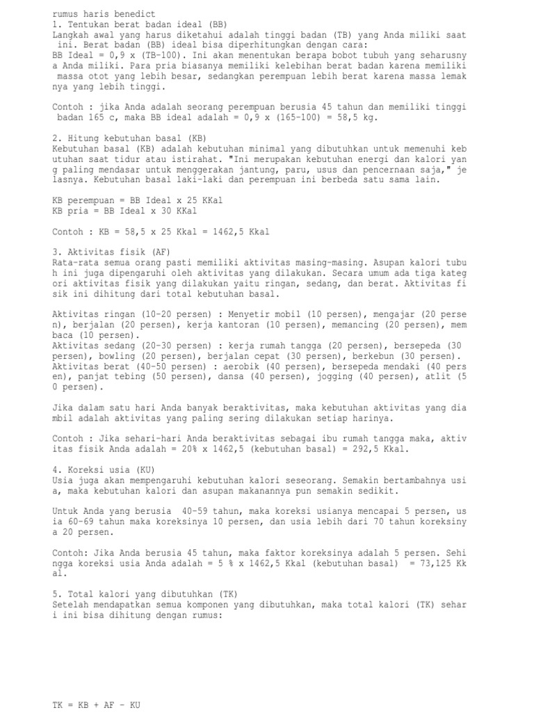 Rumus Kalori Haris Benedict | PDF