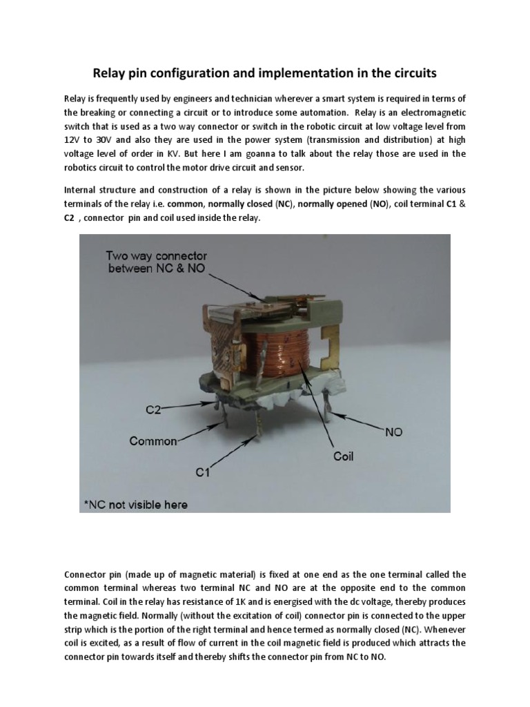 Relay Pin Configuration and Implementation in The Circuits | PDF | Relay | Switch