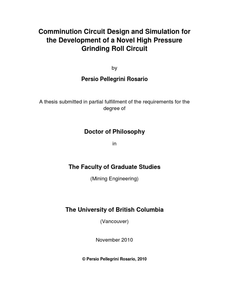 Comminution Circuit Design and Simulation For The Development of A ...