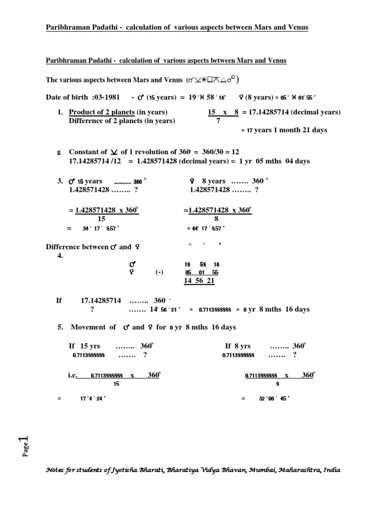 Paribhraman Padathi-Calculation of Aspects | PDF