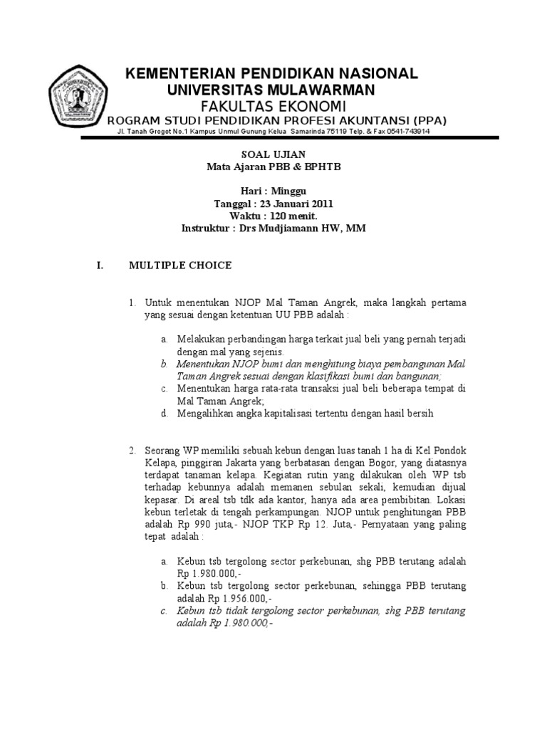 Soal Latihan Ujian PBB Dan BPHTB | PDF