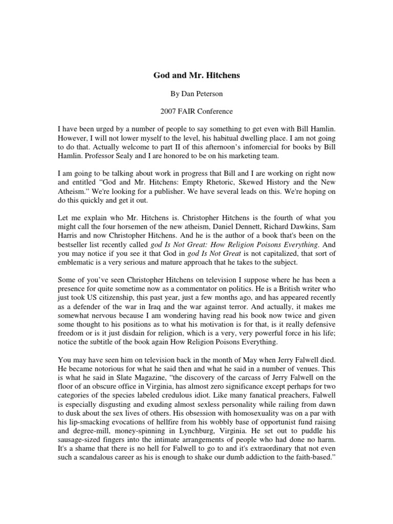 2007 Daniel Peterson On Hitchens | PDF | Acts Of The Apostles | Gospel ...