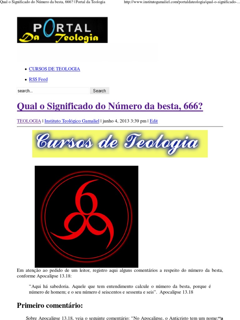 Qual o Significado Do Número Da Besta, 666 - Portal Da Teologia PDF ...
