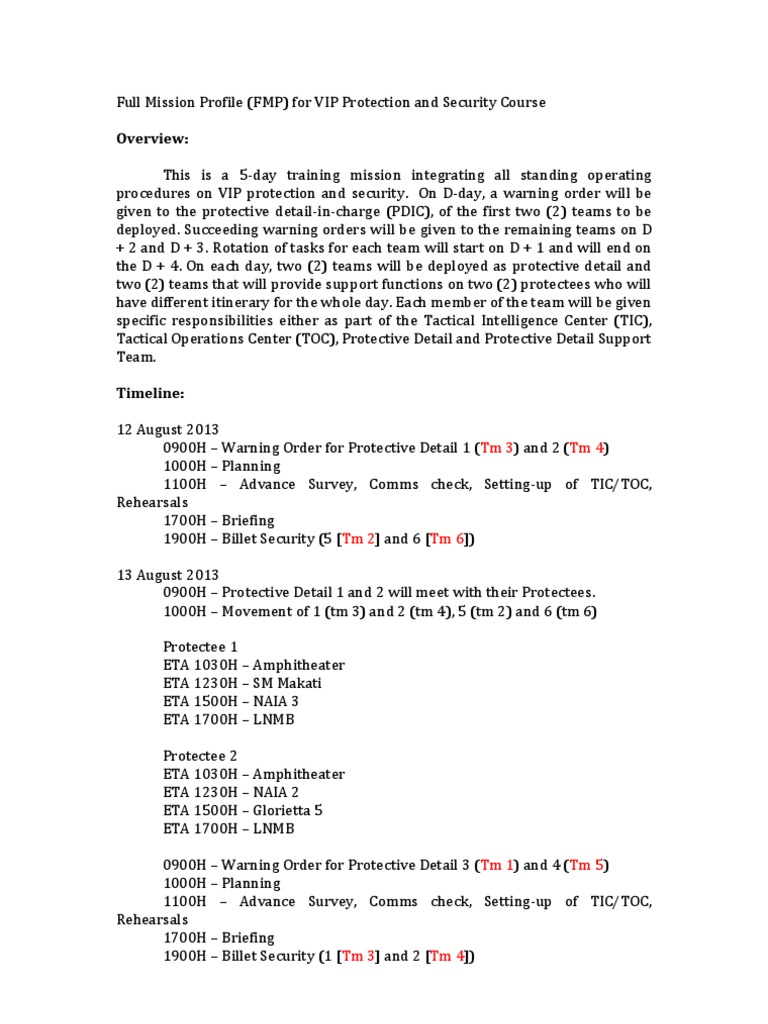 Full Mission Profile For VIP Protection and Security Course | PDF ...