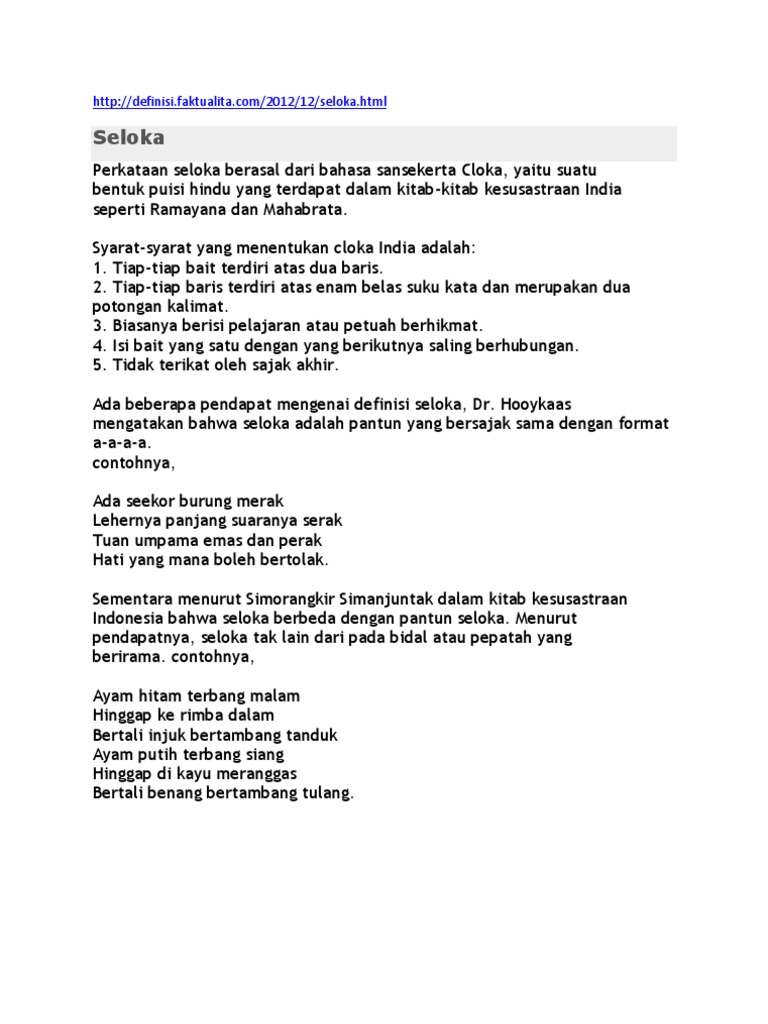 Seloka: Puisi Hindu dan Contohnya | PDF