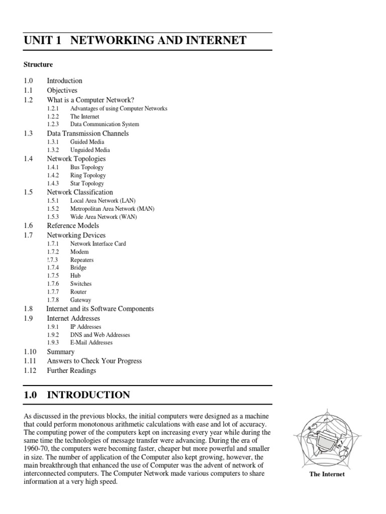 Unit 1 Networking and Internet: Structure | PDF