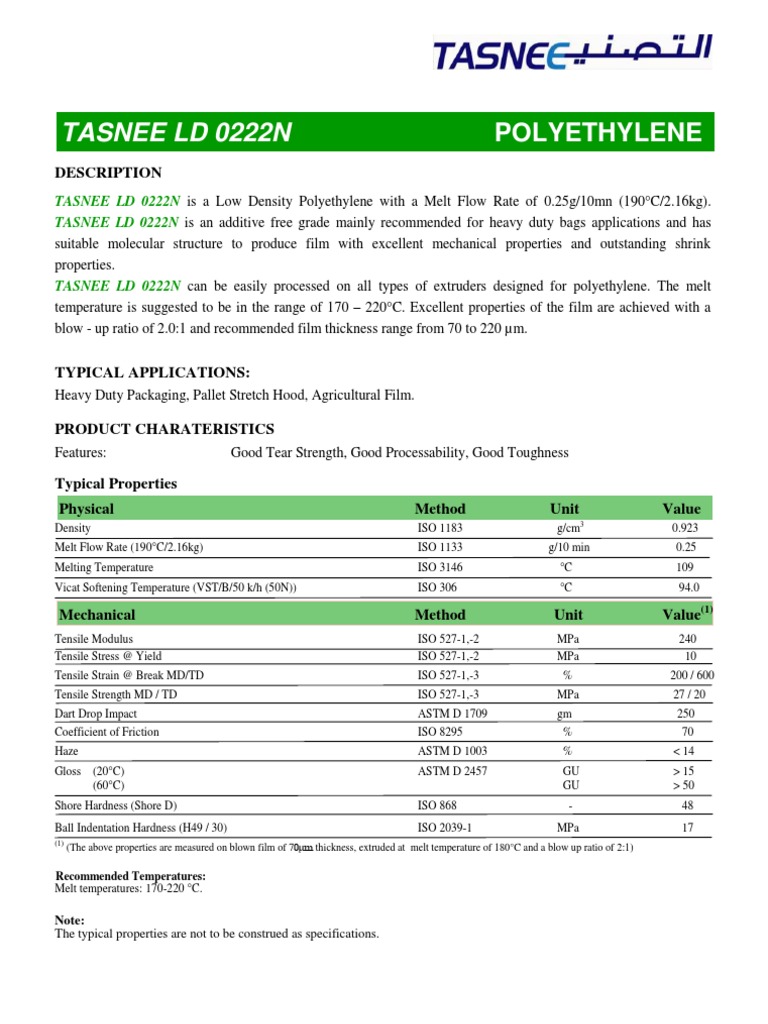 Tds Tasnee LD 0222n | PDF | Polyethylene | Fires