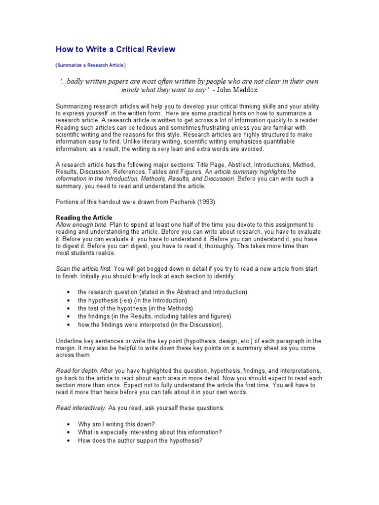 How To Write A Critical Review | Academic Publishing | Abstract (Summary)