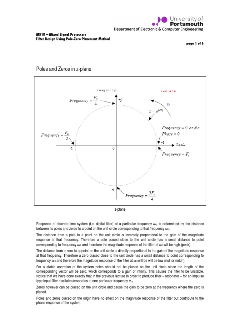 Pole-Zero Filter Design Guide | PDF