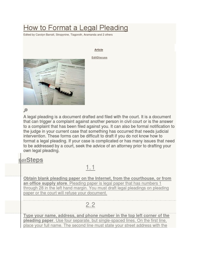 How to Format a Legal Pleading | Pleading | Complaint | Free 30-day ...