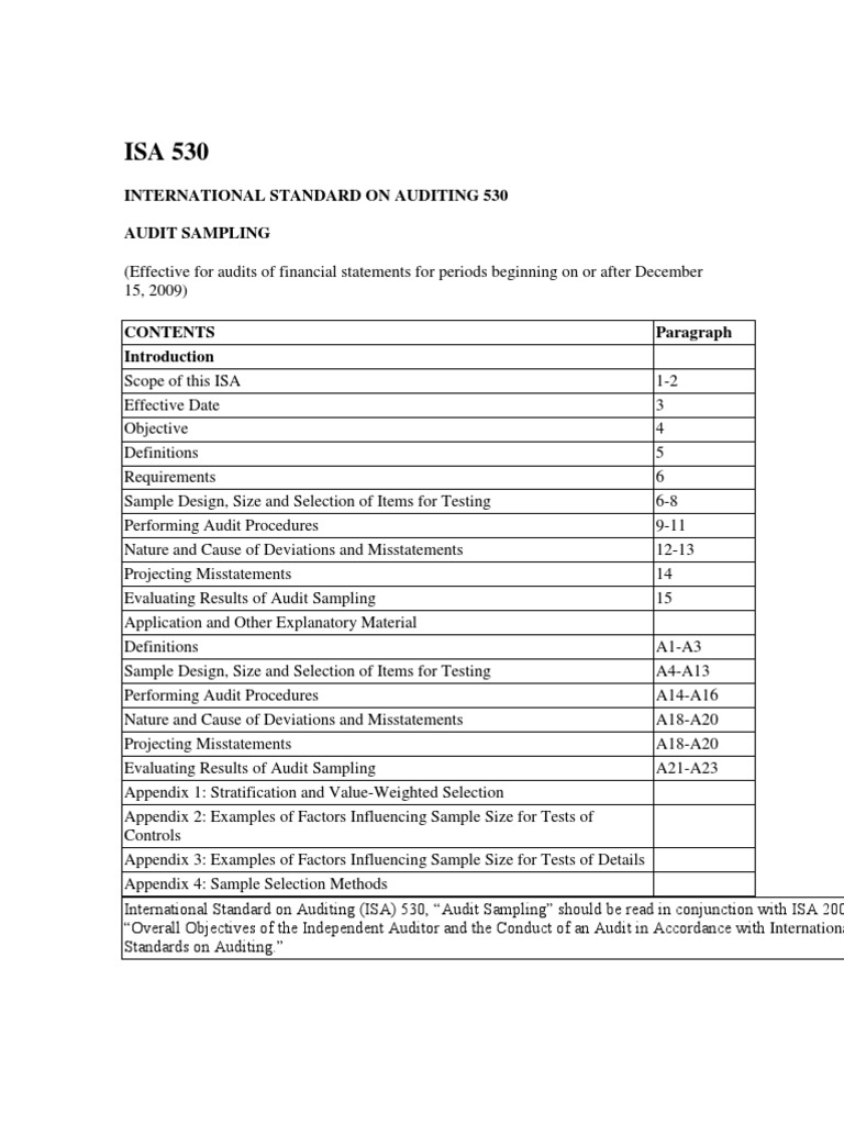 ISA 530 | Audit | Sampling (Statistics)