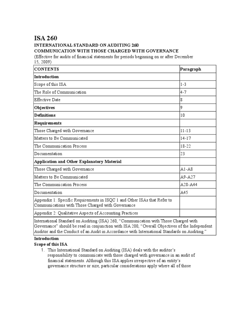 Isa 260 | PDF | Financial Audit | Audit