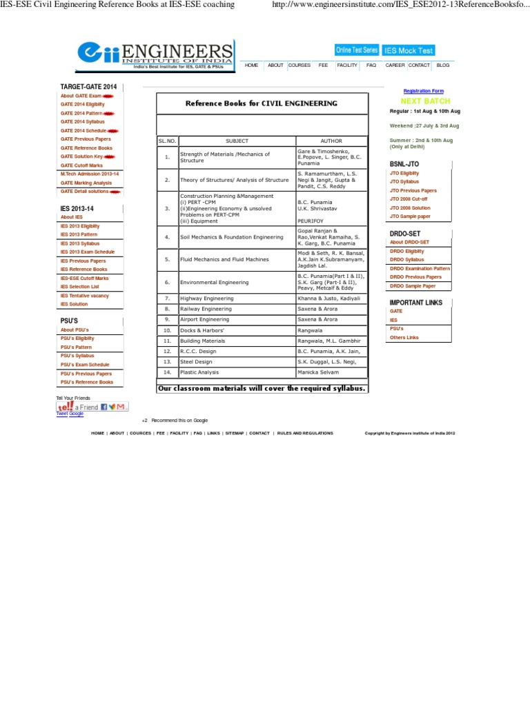 IES-ESE Civil Engineering Reference Books at IES-ESE Coaching PDF | PDF ...