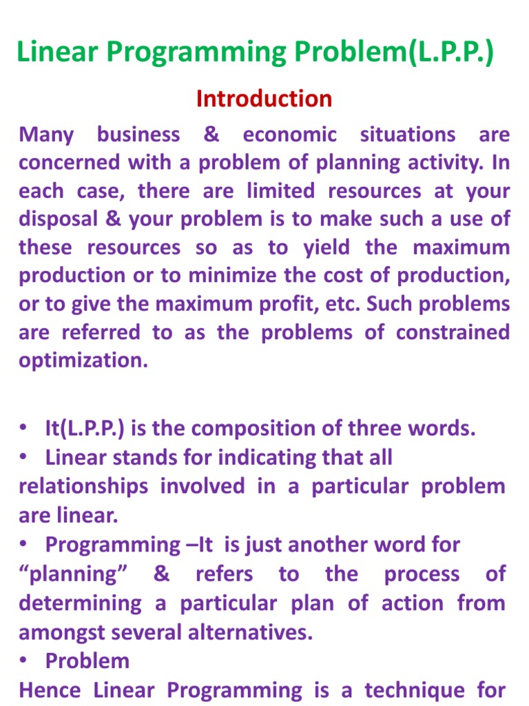 Linear Programming Problem (LPP) | PDF