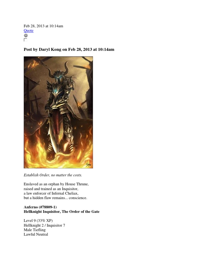 Tiefling Hellknight 2 Inquisitor 7 | PDF | Inferno (Dante) | Violence