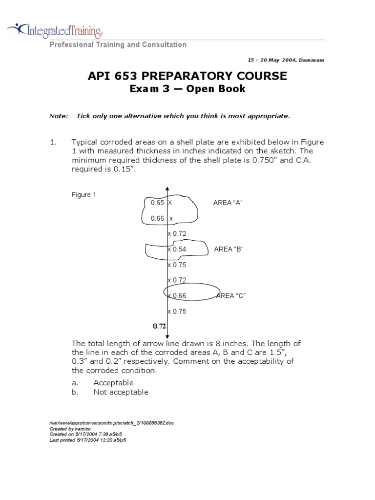 API 653 Exam Prep: Corrosion Analysis | PDF | Foot (Unit) | Corrosion