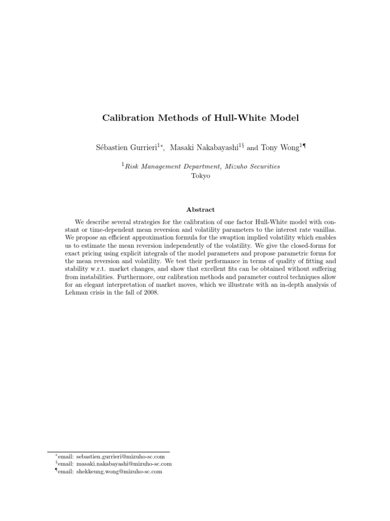 Hull-White Model Calibration Strategies | PDF | Volatility (Finance ...