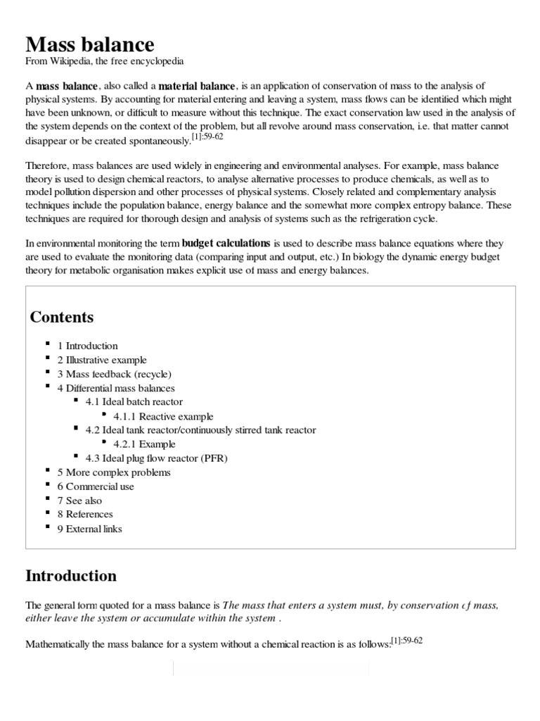 Mass Balance | PDF | Chemical Reactor | Stoichiometry