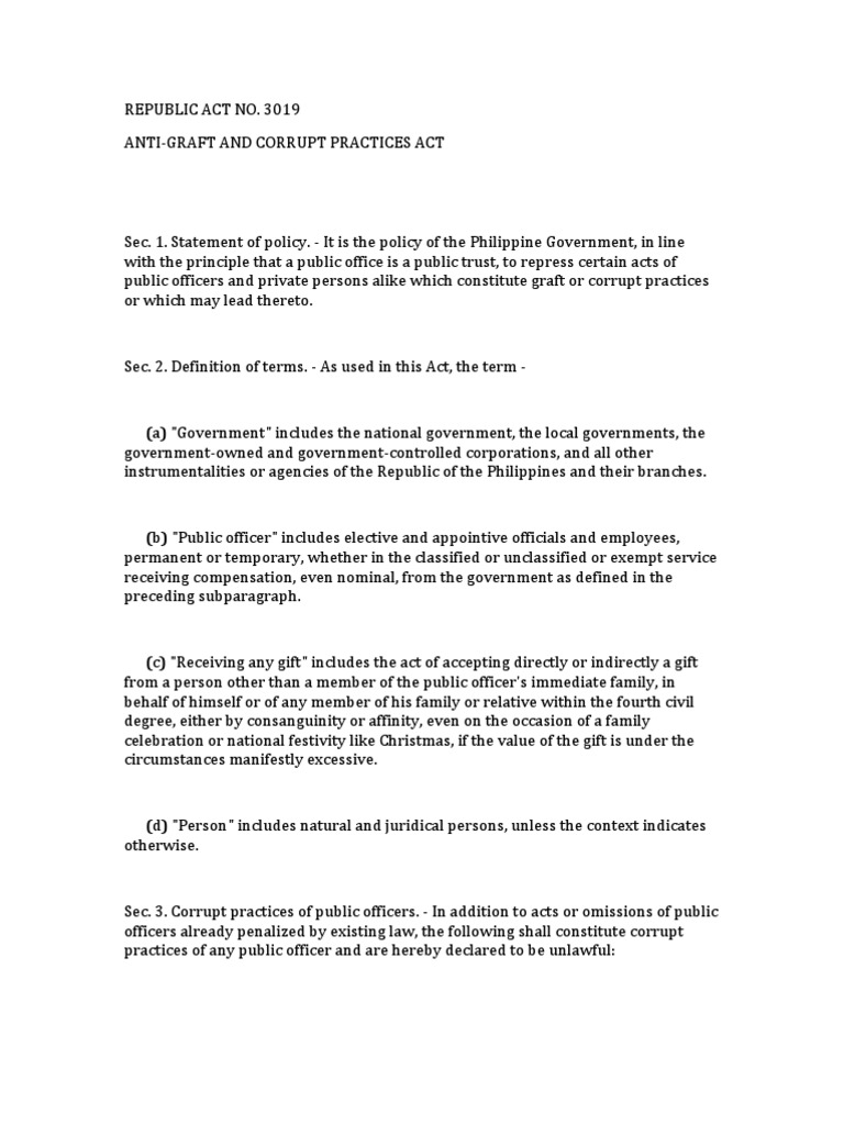 Anti-Graft and Corrupt Practices Act (RA 3019) | Fine (Penalty) | Crimes